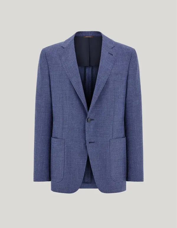 Canali Wool, Silk And Linen Modern-fit Jacket With Check Pattern - Light Blue