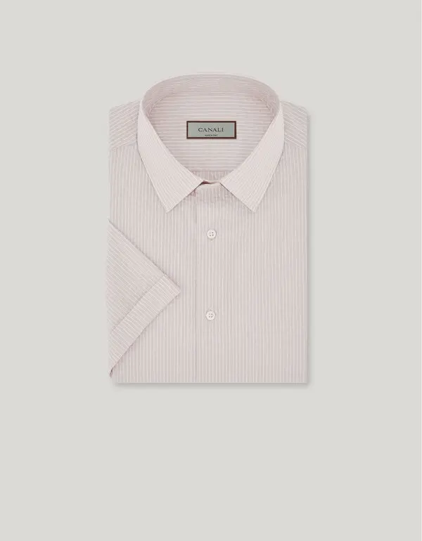 Canali And White Striped Seersucker Cotton Slim-fit Shirt - Beige