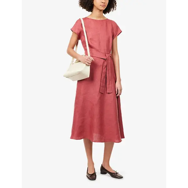 Max Mara Round Neck Flared Linen Midi Dress