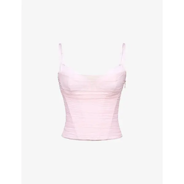 House Of Cb Lini Satin And Mesh Corset Top - Blush Pink