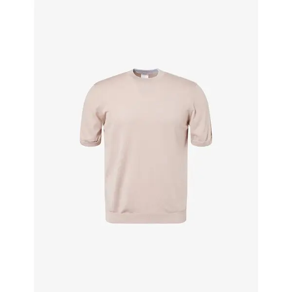 Eleventy Sea Island Knitted Cotton T-shirt - Dusty Pink, Light Gray