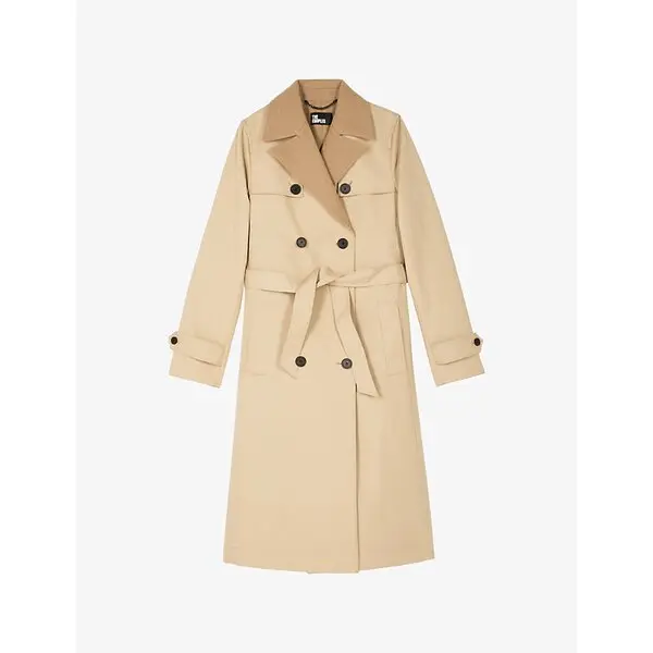 The Kooples Double-breasted Tie-waist Cotton-blend Coat - Light Beige