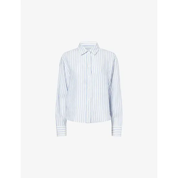 Max Mara Striped Long-sleeve Linen Shirt - Light Blue Big