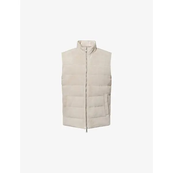Eleventy Reversible High-neck Suede Gilet - Sage, Sand