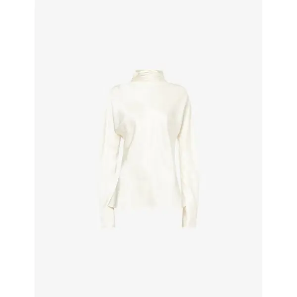 ROHE FRAMES High-neck Cinched-waist Satin Top - Cream