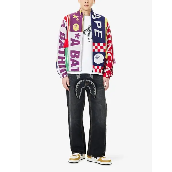 A BATHING APE Scarf Patter Knitted Track Jacket