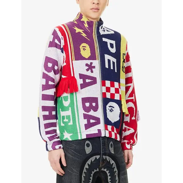 A BATHING APE Scarf Patter Knitted Track Jacket