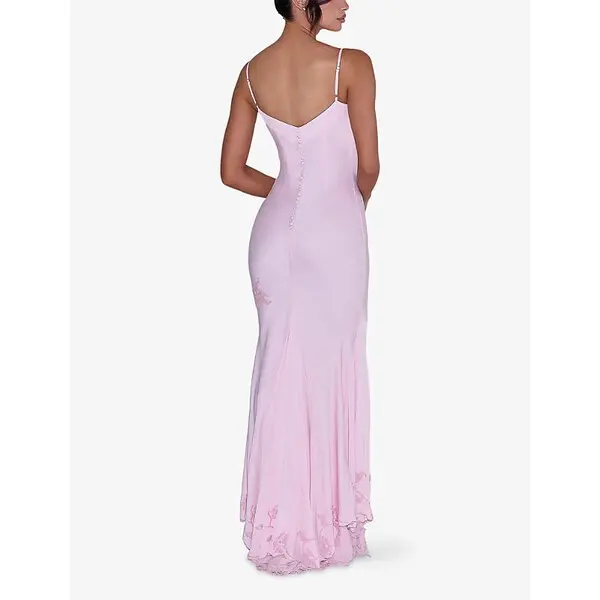 House OF CB Anastelle Embellished Satin Maxi Dress - Pink