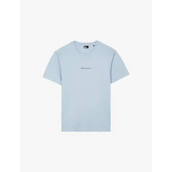 The Kooples Branded Short-sleeved Cotton-jersey T-shirt - Light Blue