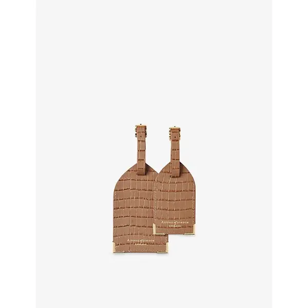 ASPINAL OF LONDON Branded Snakeskin-effect Leather Luggage Tags - Caramel