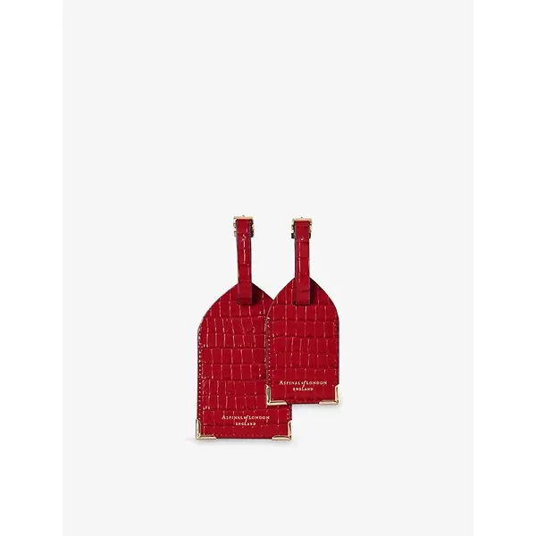 ASPINAL OF LONDON Branded Snakeskin-effect Leather Luggage Tags - Cherry