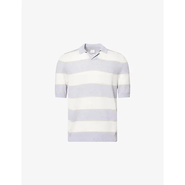 Eleventy Stripe-print Knitted Cotton Polo Shirt - Grigio Bianco E Sabbia