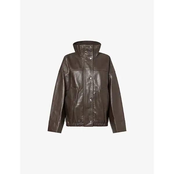 ROHE FRAMES Funnel-neck Oversized Leather Jacket - Earth
