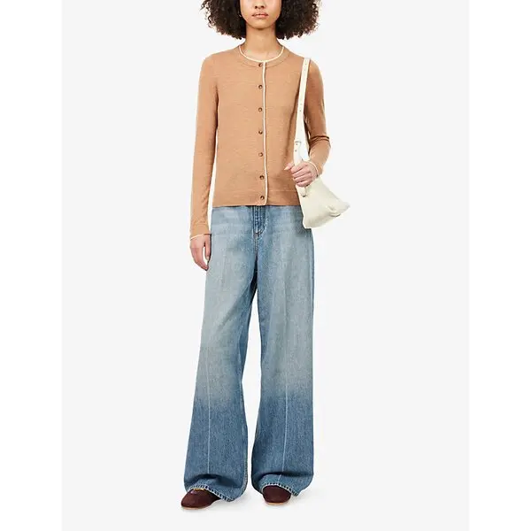 ME+EM Contrast-trim Merino-wool And Cashmere Cardigan - Camel Melange/soft W
