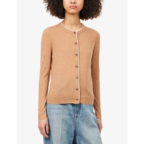 ME+EM Contrast-trim Merino-wool And Cashmere Cardigan - Camel Melange/soft W