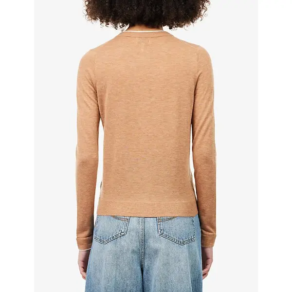 ME+EM Contrast-trim Merino-wool And Cashmere Cardigan - Camel Melange/soft W