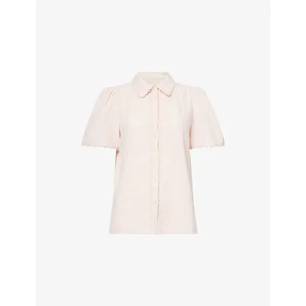 ME+EM Puff-sleeve Cheesecloth Cotton Blouse - Blush Pink