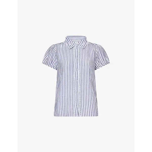 ME+EM Striped Cheesecloth Cotton Blouse - Navy/white