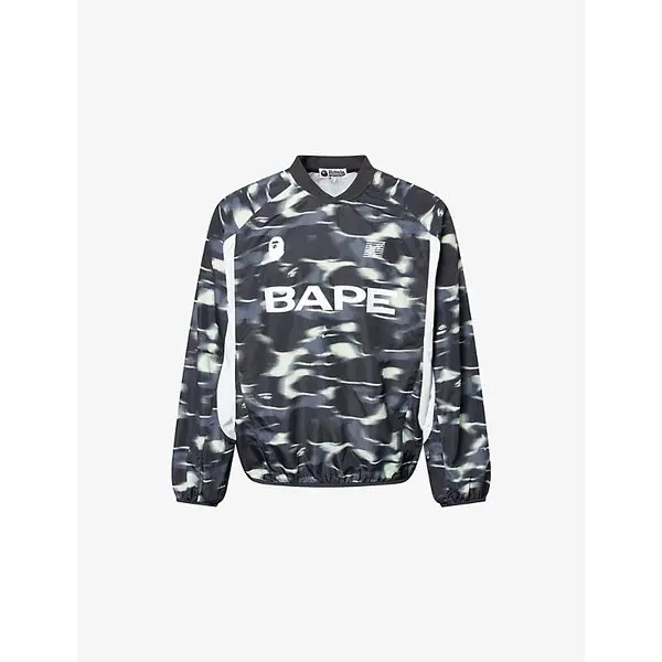 A BATHING APE Screen Camo Long-sleeve Football Woven T-shirt - Black