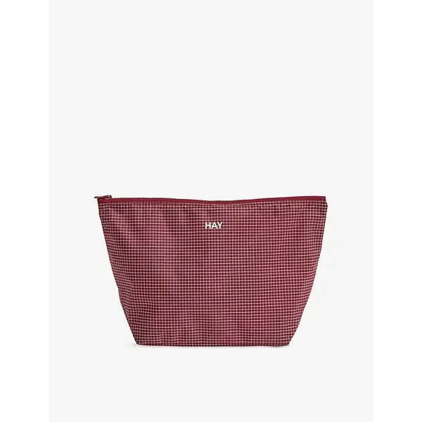 HAY Grid Medium Woven Wash Bag - Burgundy