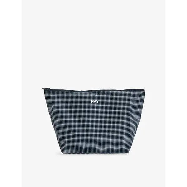 HAY Grid Medium Woven Wash Bag - Dark Blue