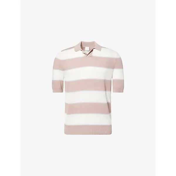 Eleventy Stripe-print Knitted Cotton Polo Shirt - Cipria Bianco E Grigio