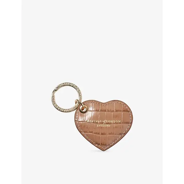 ASPINAL OF LONDON Croc-embossed Heart Leather Keyring - Caramel