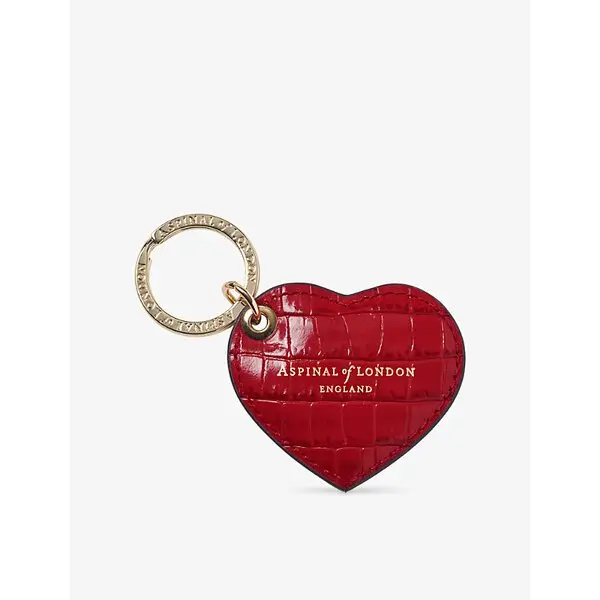 ASPINAL OF LONDON Snakeskin Heart Leather Keyring - Cherry