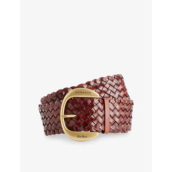 Max Mara Engraved-logo Woven Leather Belt - Tobacco