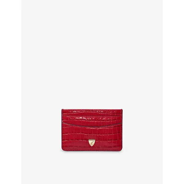 ASPINAL OF LONDON Snakeskin Branded Leather Card Holder - Cherry