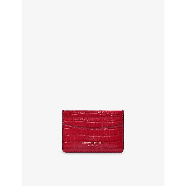 ASPINAL OF LONDON Croc-embossed Branded Leather Card Holder - Cherry