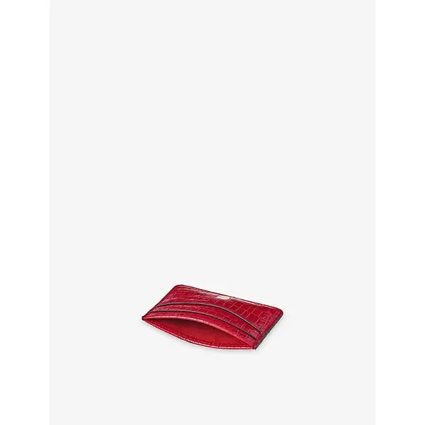 ASPINAL OF LONDON Croc-embossed Branded Leather Card Holder - Cherry