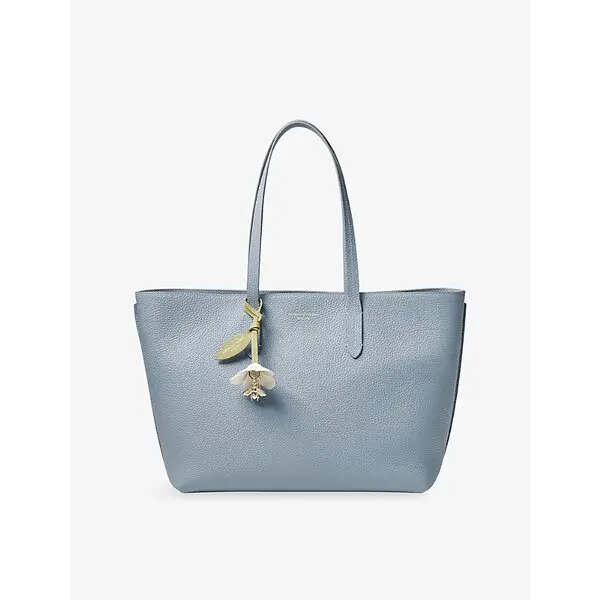 ASPINAL OF LONDON Zipped East West Leather Tote - Skyblue