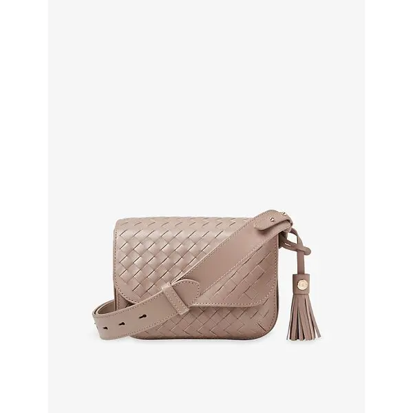 ASPINAL OF LONDON Ella Woven Leather Cross-body Bag - Moleskin