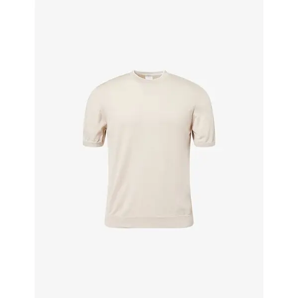 Eleventy Sea Island Knitted Cotton T-shirt - Taupe, White