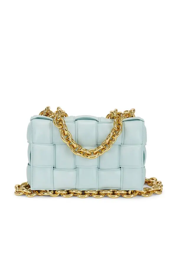 FWRD RENEW Bottega Veneta Chain Cassette Crossbody Bag - Teal Washed & Gold