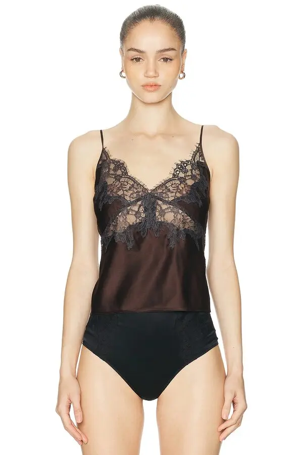 SKIMS Silk Lace Cami Top In Brown