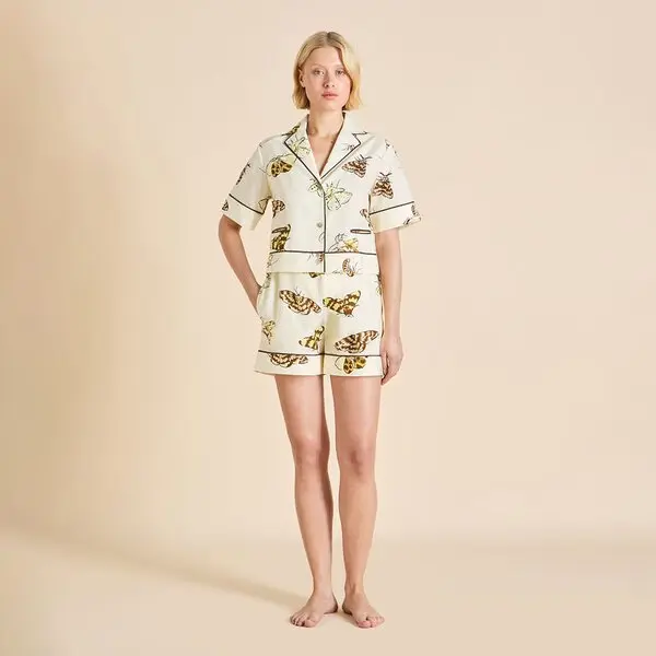 Olivia Von Halle Arletty Opaline Moth Pajamas - Cream