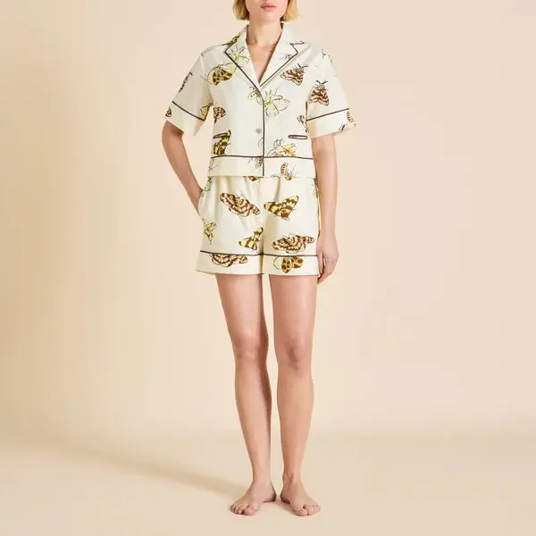 Olivia Von Halle Arletty Opaline Moth Pajamas - Cream