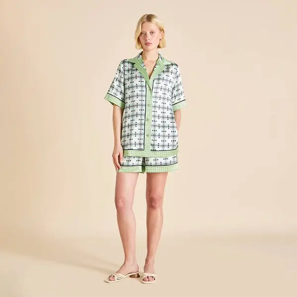 Olivia Von Halle Zelda Cini Geometric Pajamas - Green