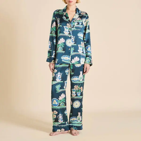 Olivia Von Halle Lila Giotto Plate Pajamas - Green