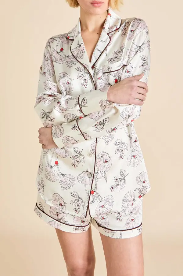 Olivia Von Halle Alba Rosalia Floral Pajamas - Ivory