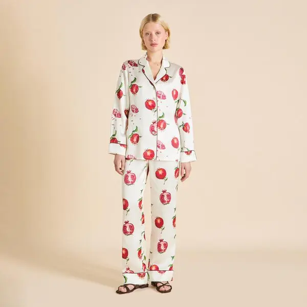 Olivia Von Halle Lila Allegra Pomegranate Pajamas - Ivory