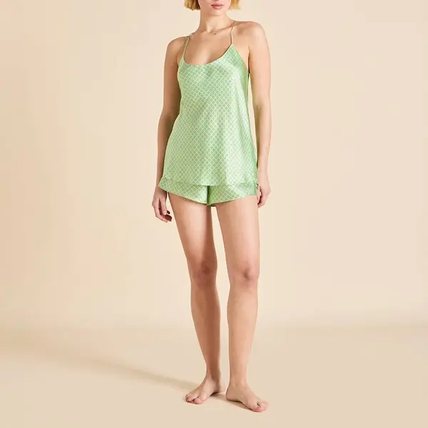 Olivia Von Halle Bella Bernini Polka Dot Camisole Set - Green