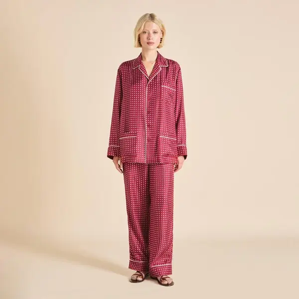 Olivia Von Halle Yves Palazzo Polka Dot Pajamas - Burgundy