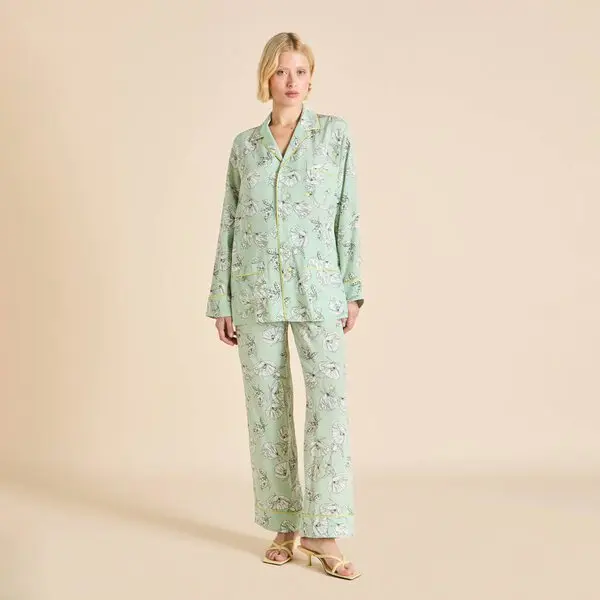 Olivia Von Halle Yves Delfina Floral Pajamas - Green