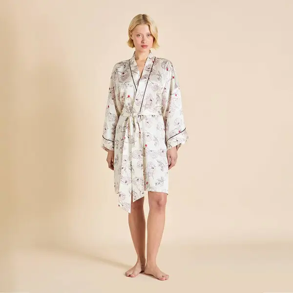 Olivia Von Halle Mimi Rosalia Floral Robe - Ivory