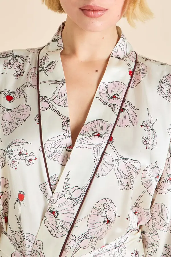 Olivia Von Halle Mimi Rosalia Floral Robe - Ivory