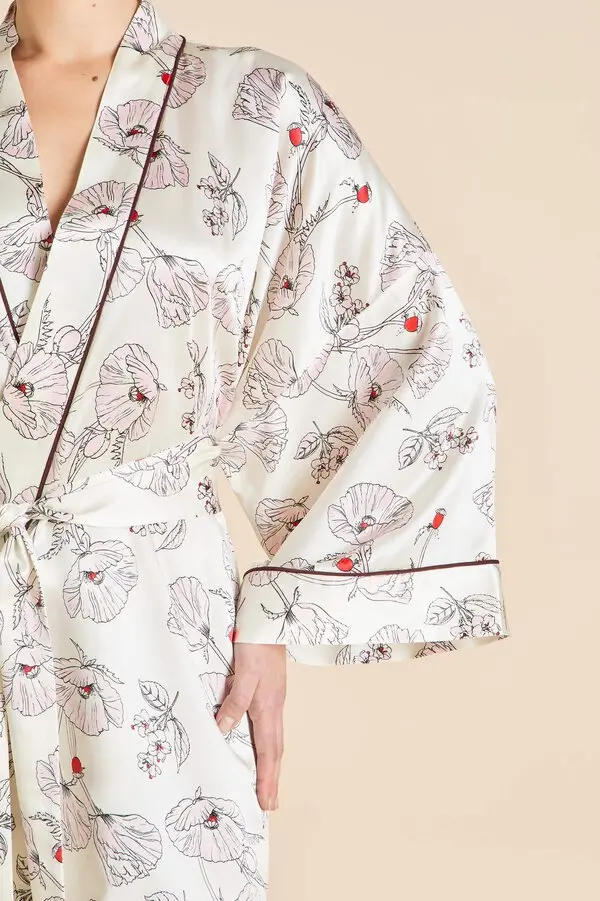 Olivia Von Halle Mimi Rosalia Floral Robe - Ivory