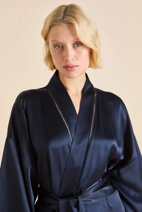 Olivia Von Halle Gloria Navy Robe - Navy Blue